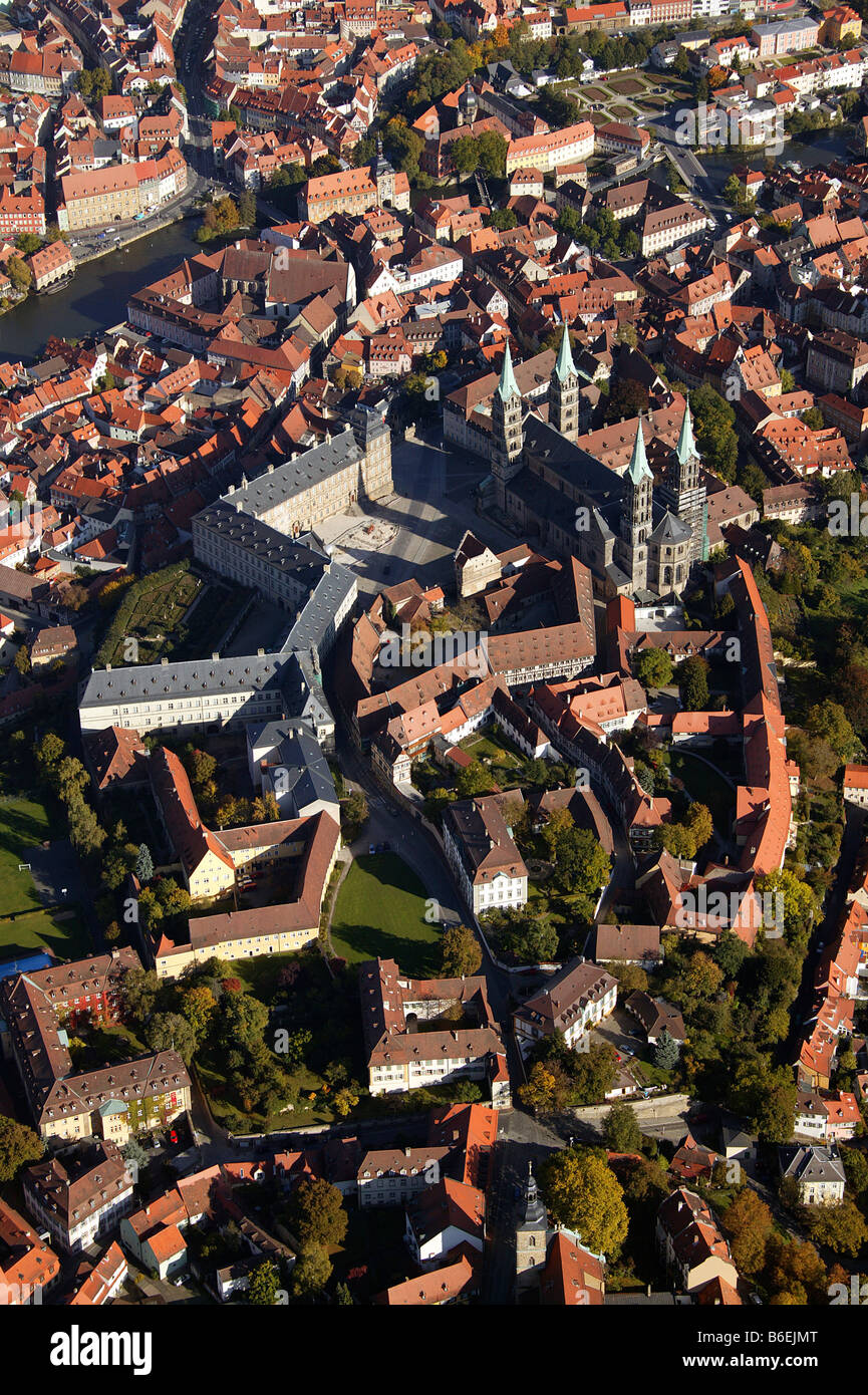Aerial view, inner city with cathedral, Bamberg, Franconia, Bavaria ...