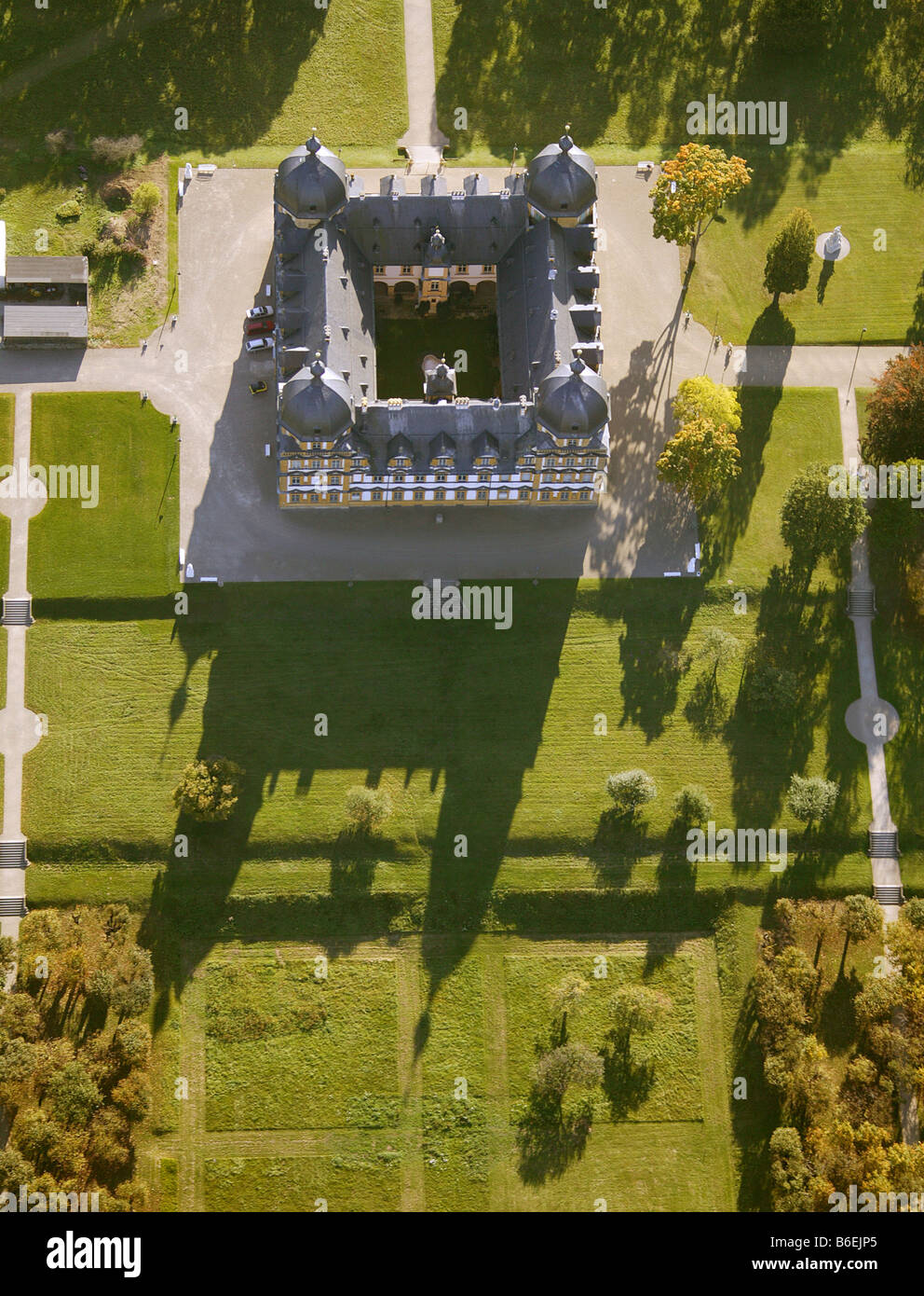 Aerial view, Schloss Seehof Palace, Bamberg, Franconia, Bavaria ...