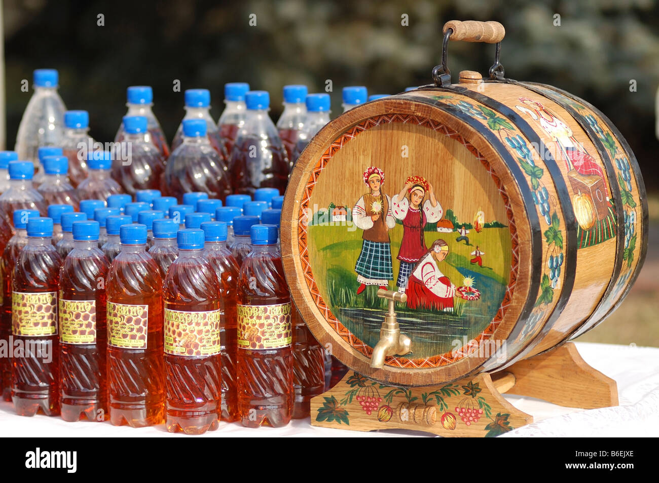 Barrel with Ukrainian vodka with honey Stock Photo - Alamy