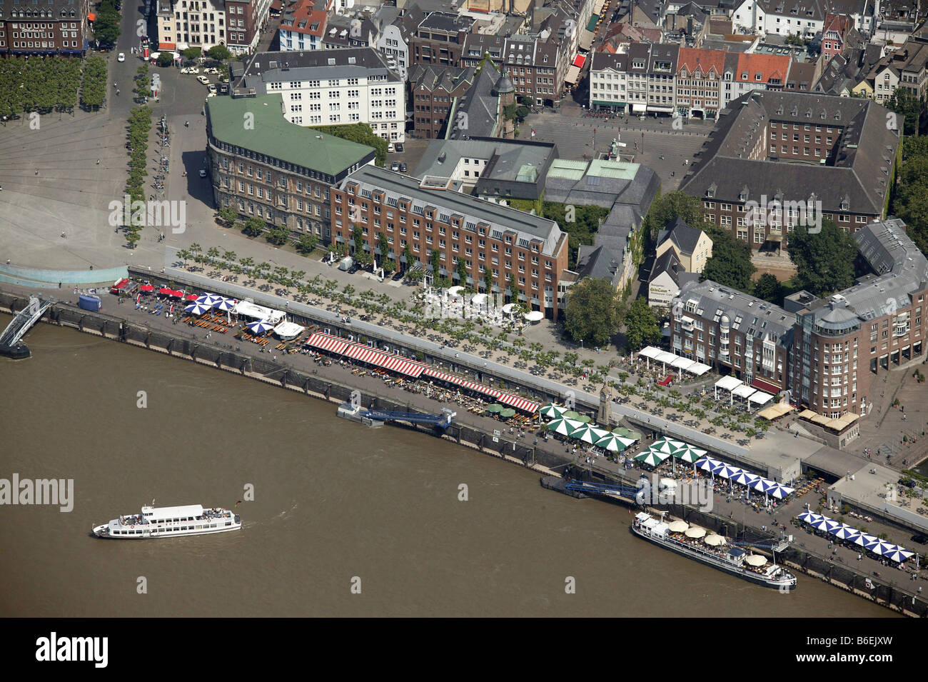 Aerial photograph of the historic city centre and bank of the Rhine ...