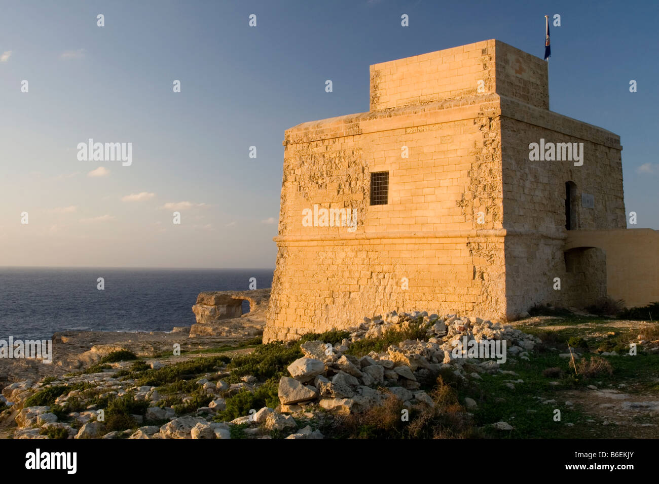 The coastal tower built by the Knights of Malta in Dwejra in Gozo ...