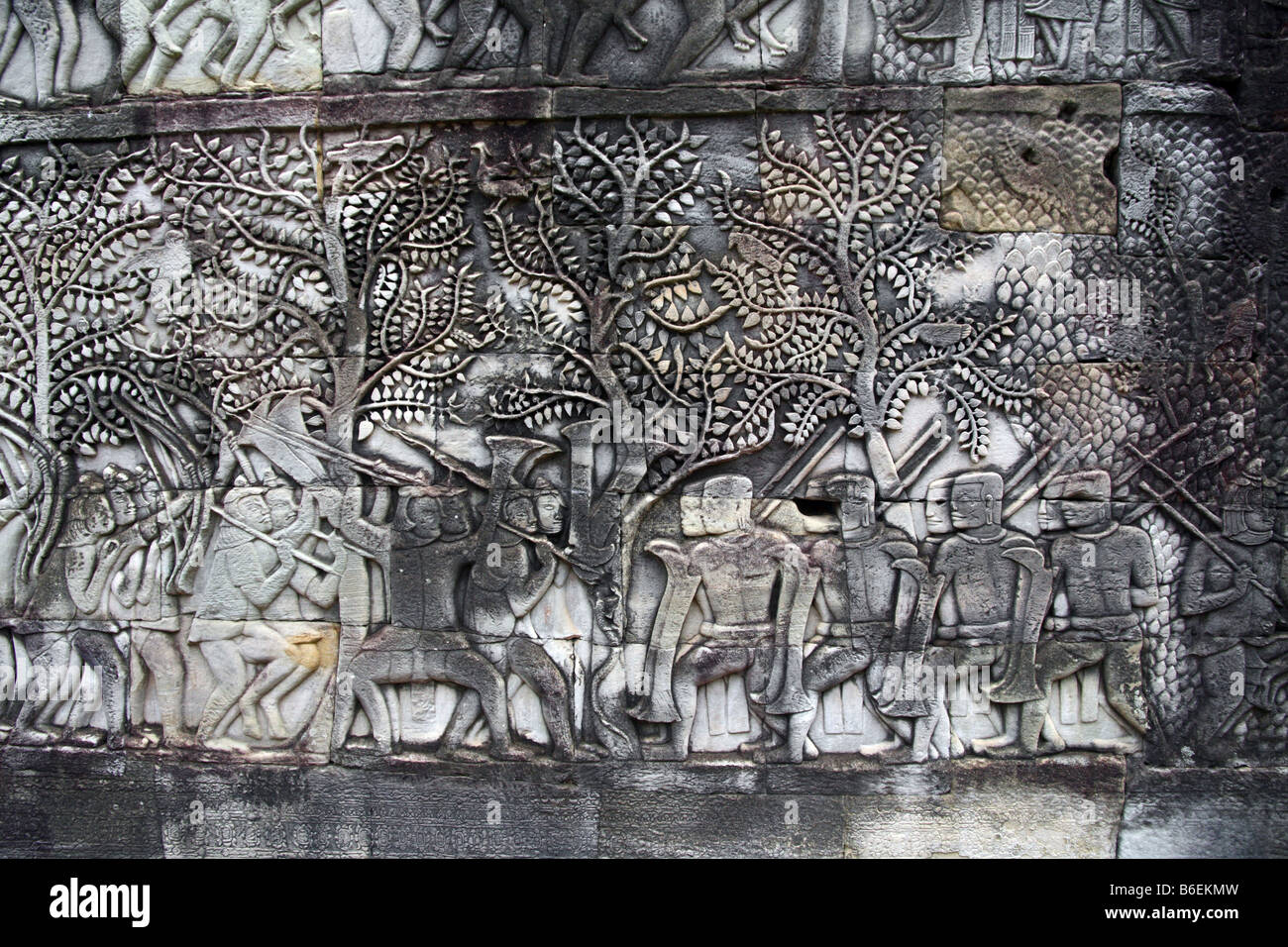 Bas Relief inside Bayon Angkor Thom Temple, Angkor Wat, Cambodia Stock ...