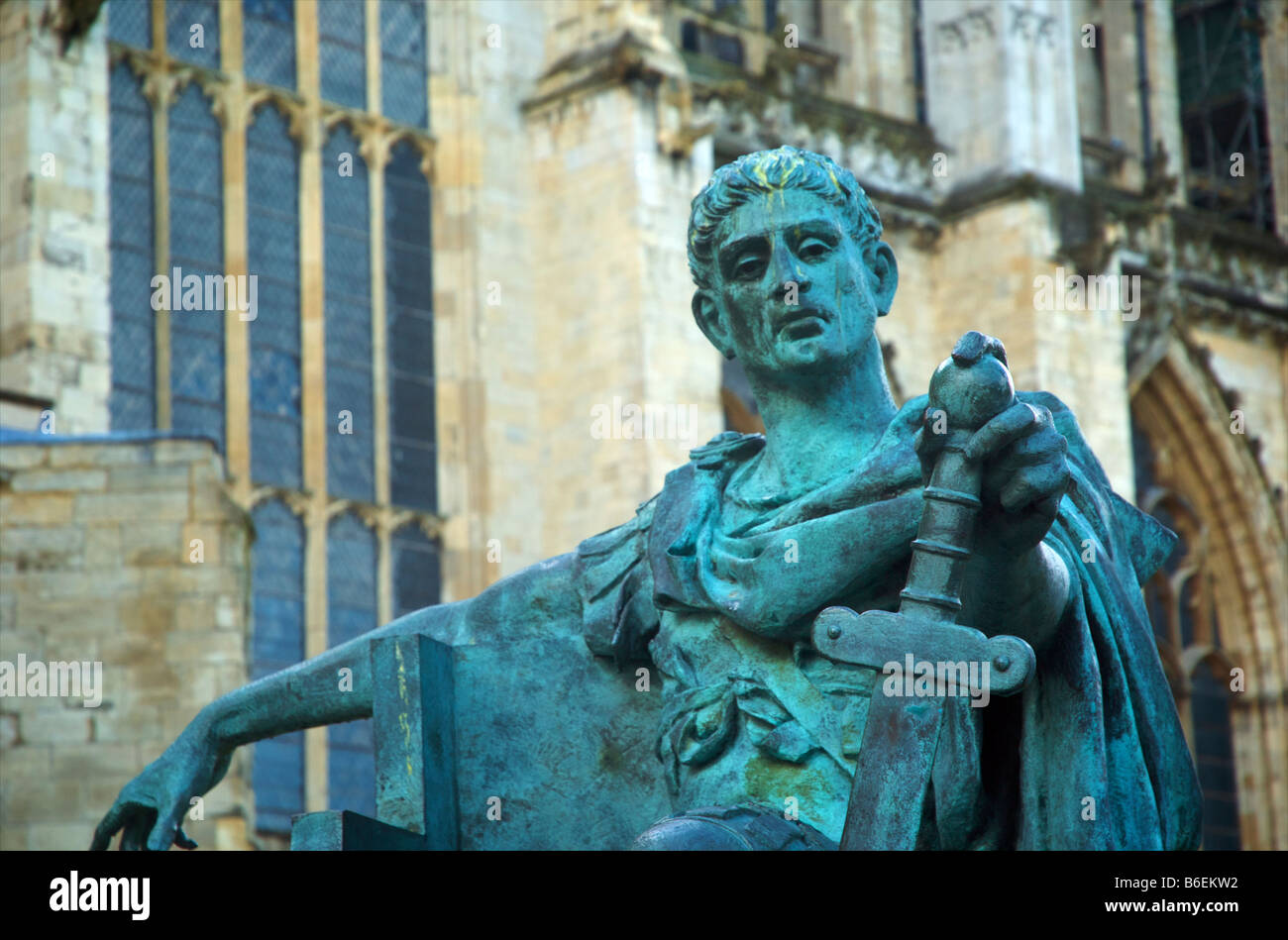Bronze statue of Constantine the Great sited next to York Minster Stock ...