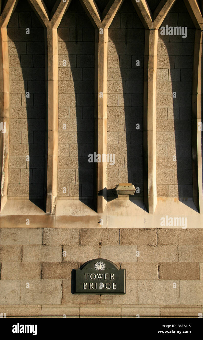 'Tower Bridge' name plate on archway, Tower Bridge, London Stock Photo ...