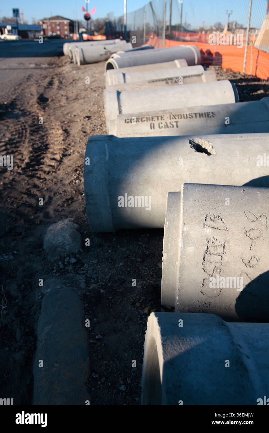 New concrete pipe on ground Stock Photo - Alamy