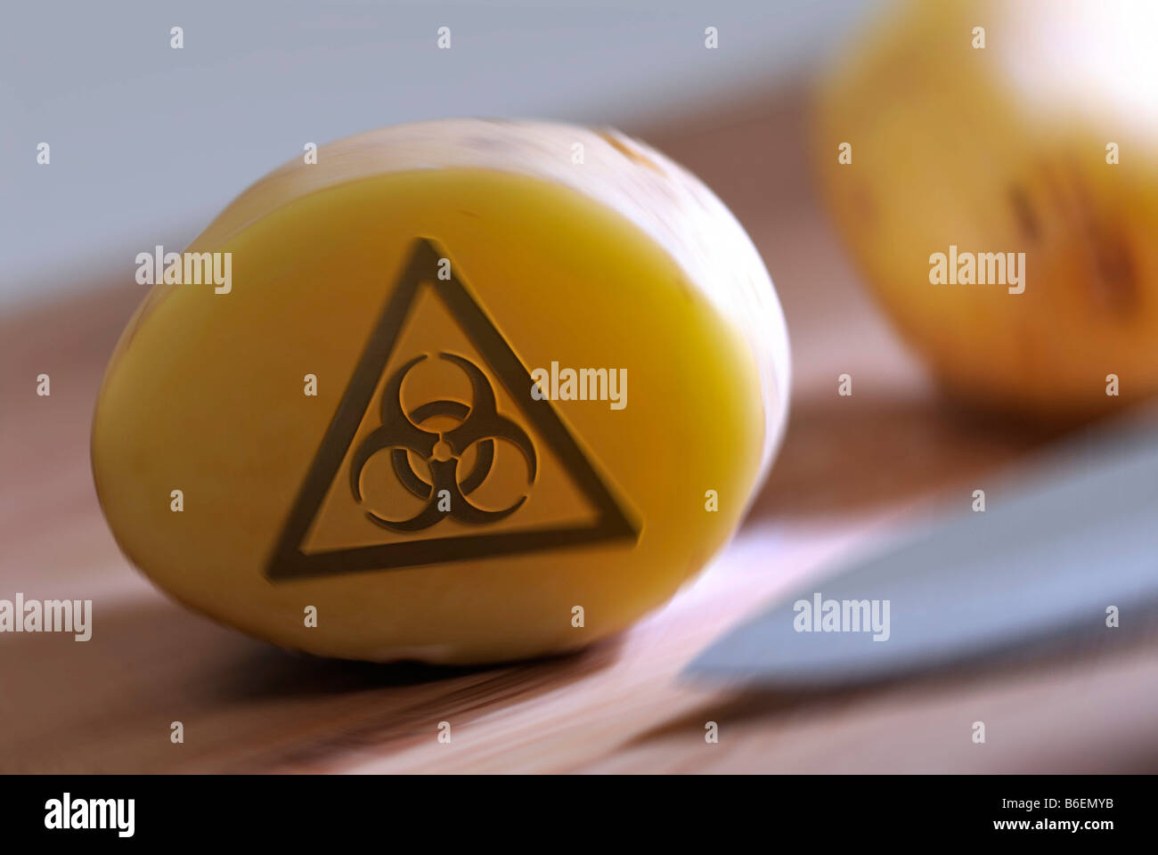Sliced potato with a Bio-hazard symbol, symbolic photo for genetically modified potatoes Stock ...