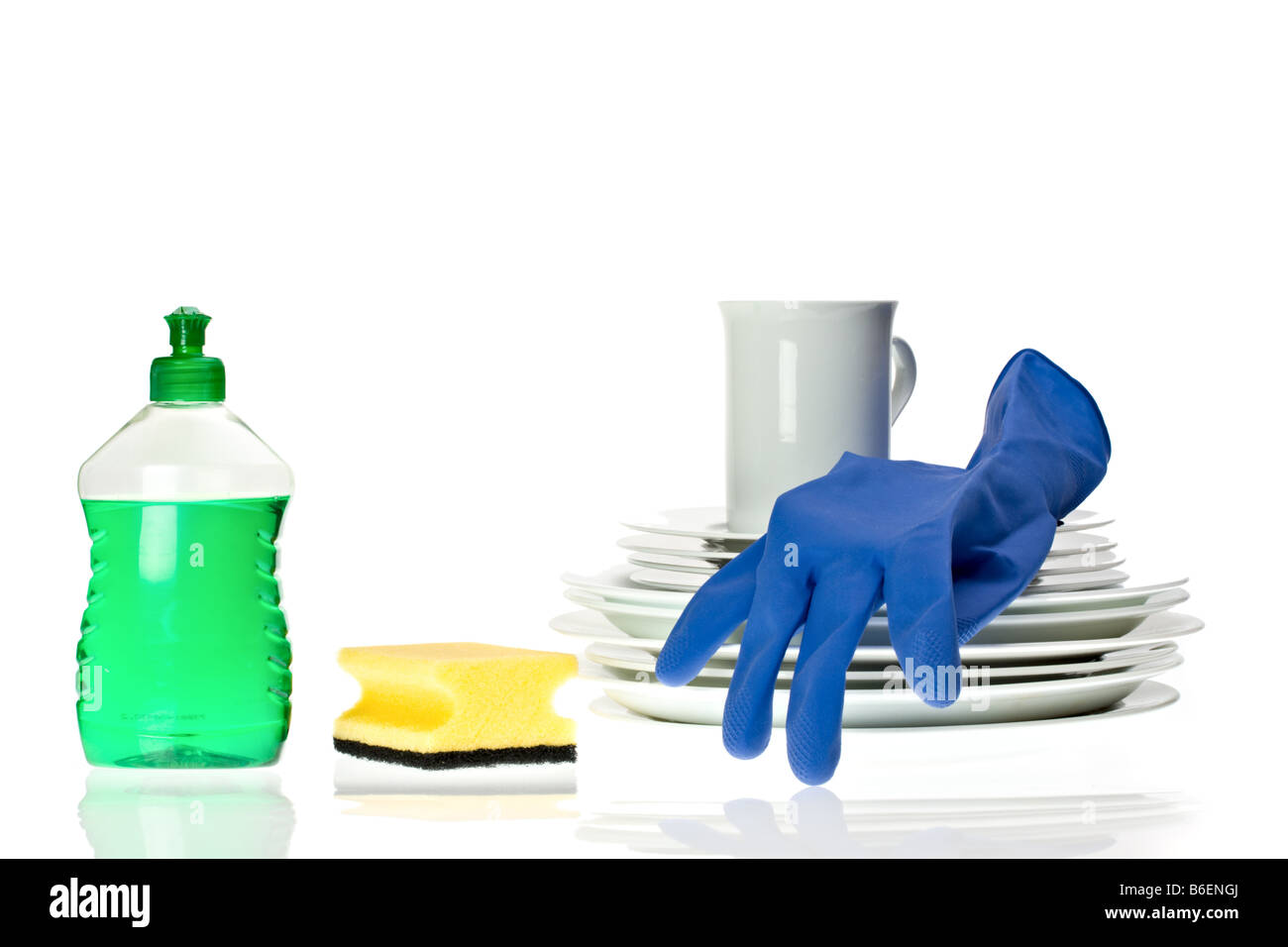 dinnerware and cleaning utensils isolated on white background Stock ...