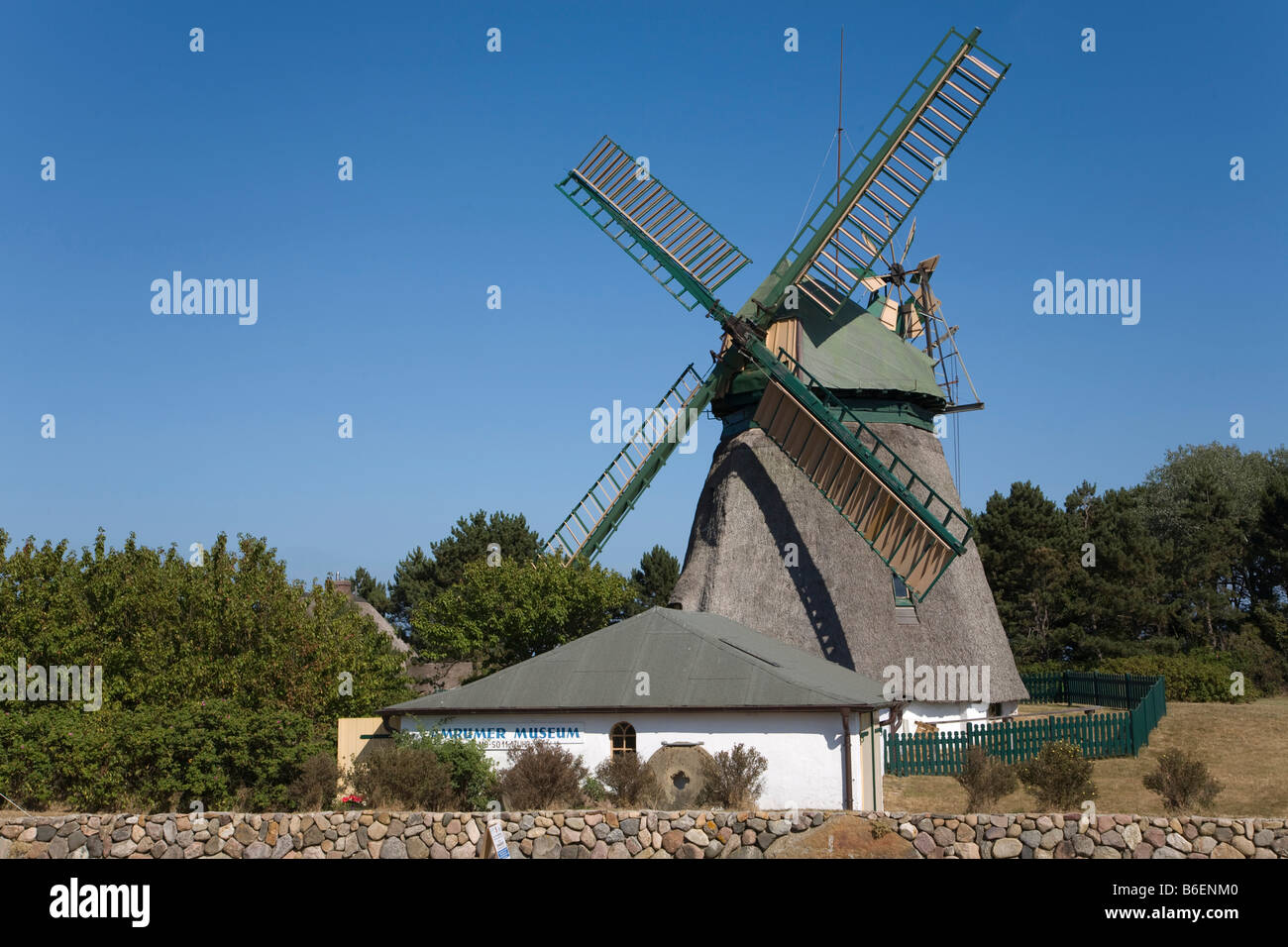 Windmill and museum in the community of Nebel on Amrum Island, North ...