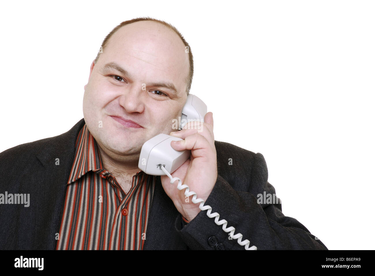 corpulent man phoning Stock Photo - Alamy