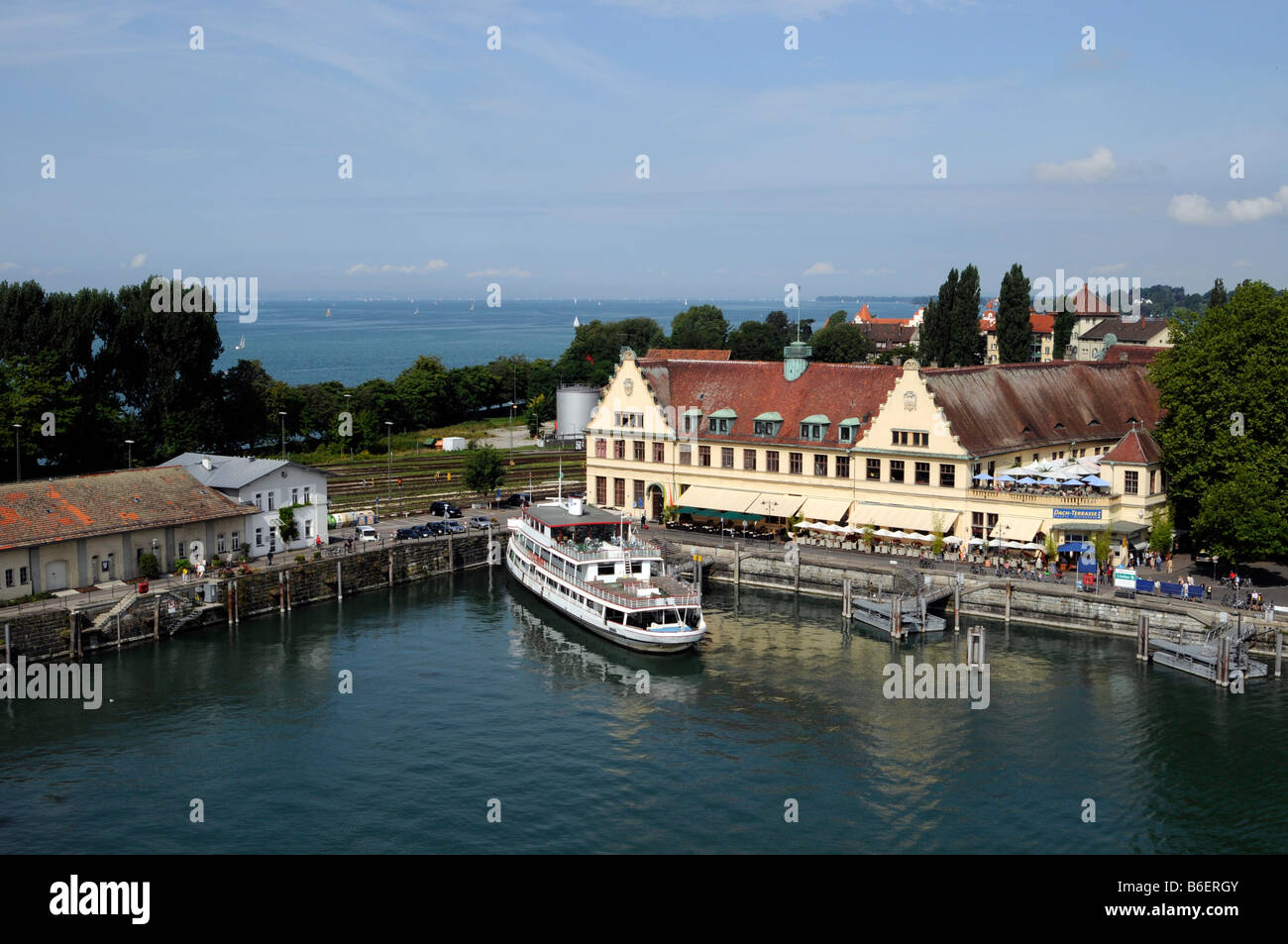 Lindau harbour, view from the lighthouse, Lindau, Lindau Island ...