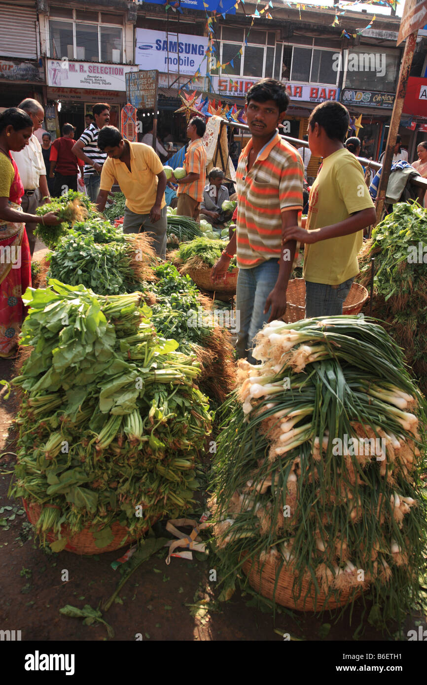 Sellers selling vegetables at a traditional Goan Market in India Stock ...