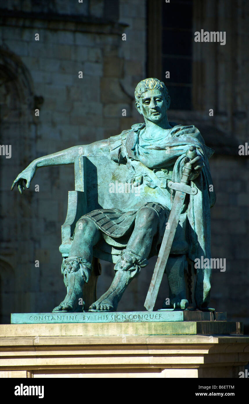 Bronze statue of Constantine the Great sited next to York Minster Stock ...
