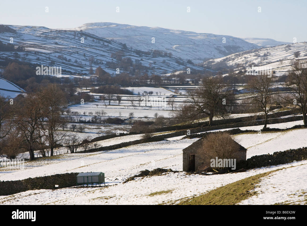 swaledale drystone walls near gunnerside winter snow yorkshire dales ...