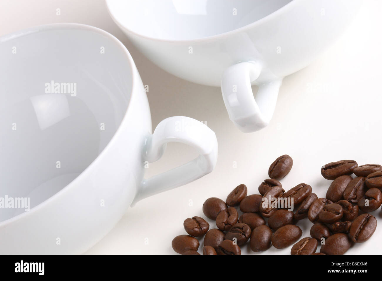 white coffee set with coffee beans Stock Photo - Alamy