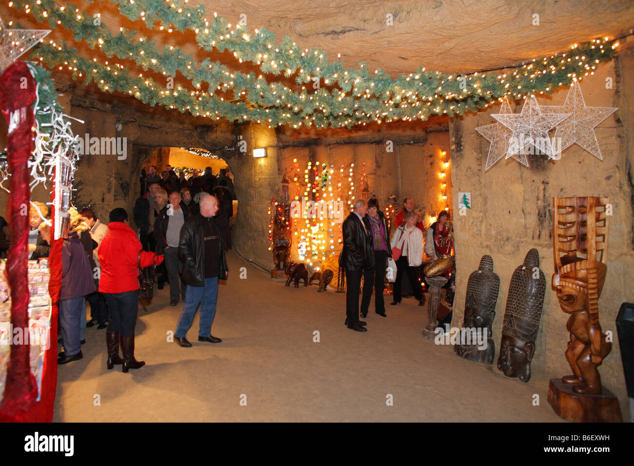 Christmas market in Town Cave, Valkenburg, Netherlands, Europe Stock ...