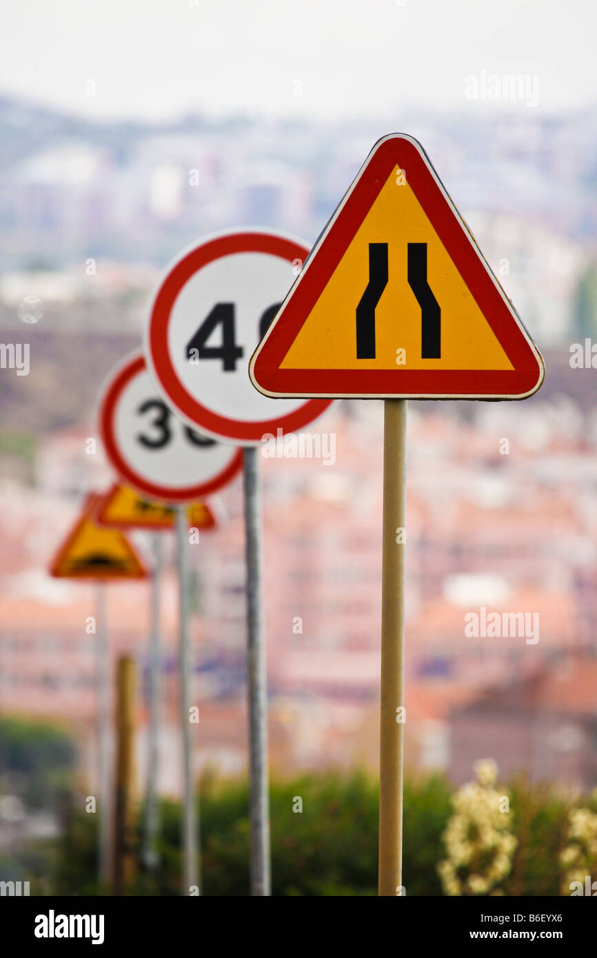 Trafic signs in row Stock Photo - Alamy