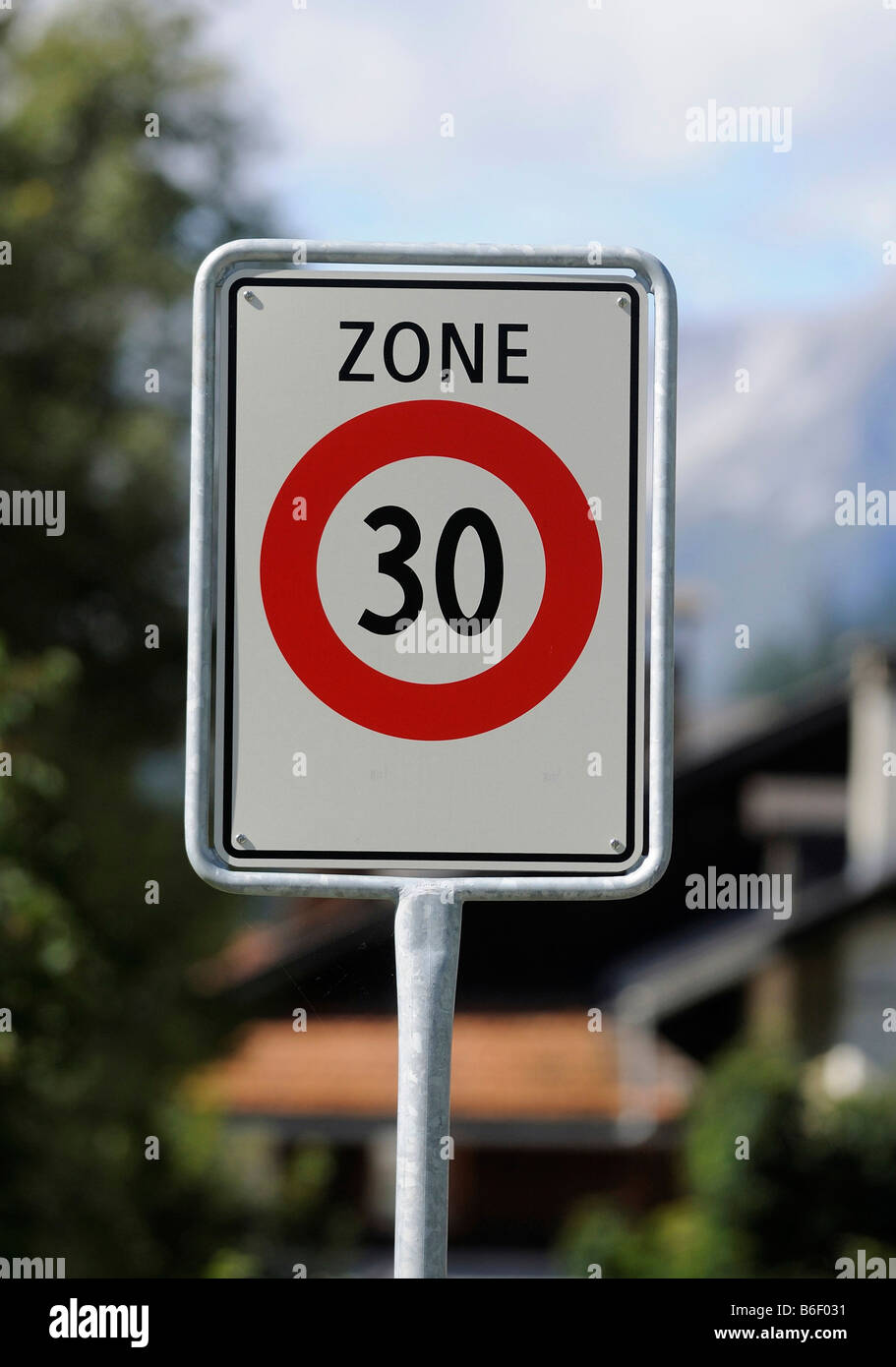 Max Speed 30 sign at the entrance to the village of Berguen ...