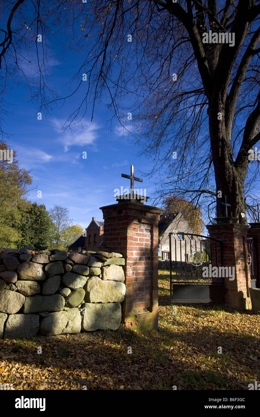 lichgate and stone wall, Germany, Brandenburg, Carwitz Stock Photo - Alamy