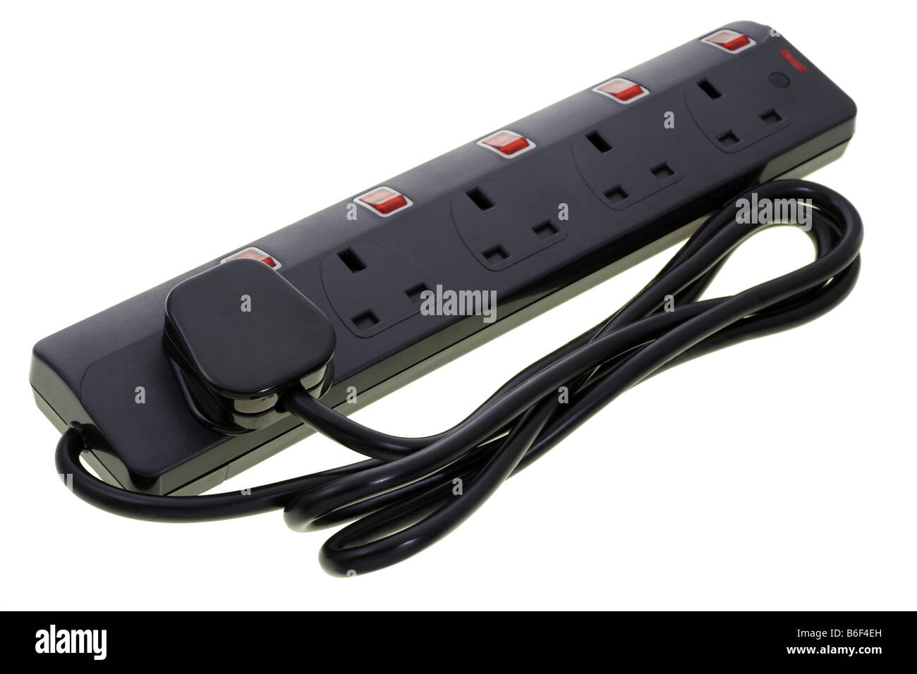 5 outlets portable power extension board on white background Stock ...