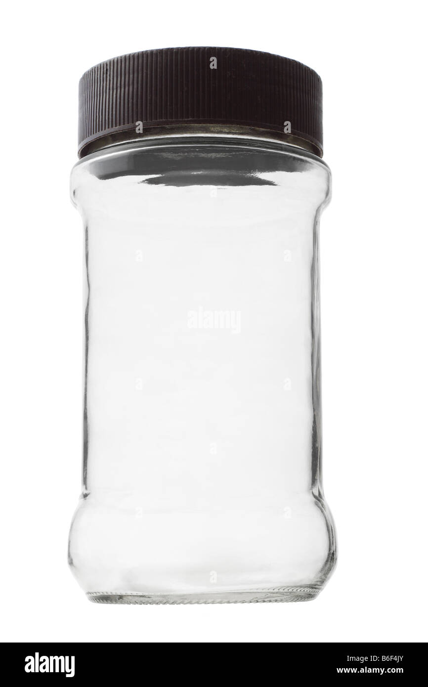 Empty glass container on white background Stock Photo - Alamy