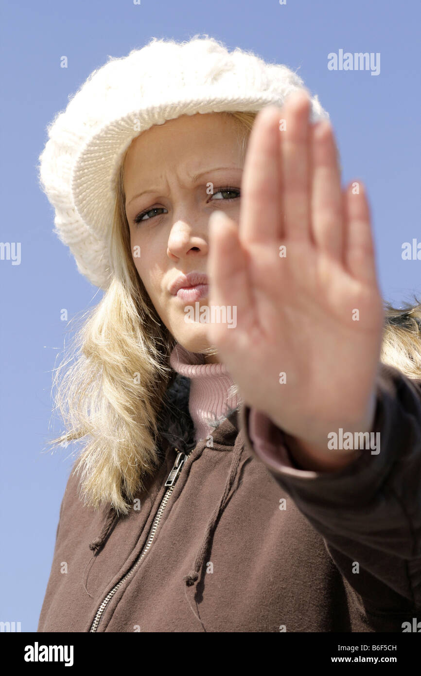 Hand signals woman hi-res stock photography and images - Alamy