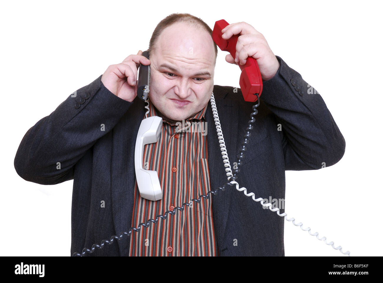 man entangling in telephone cables Stock Photo - Alamy