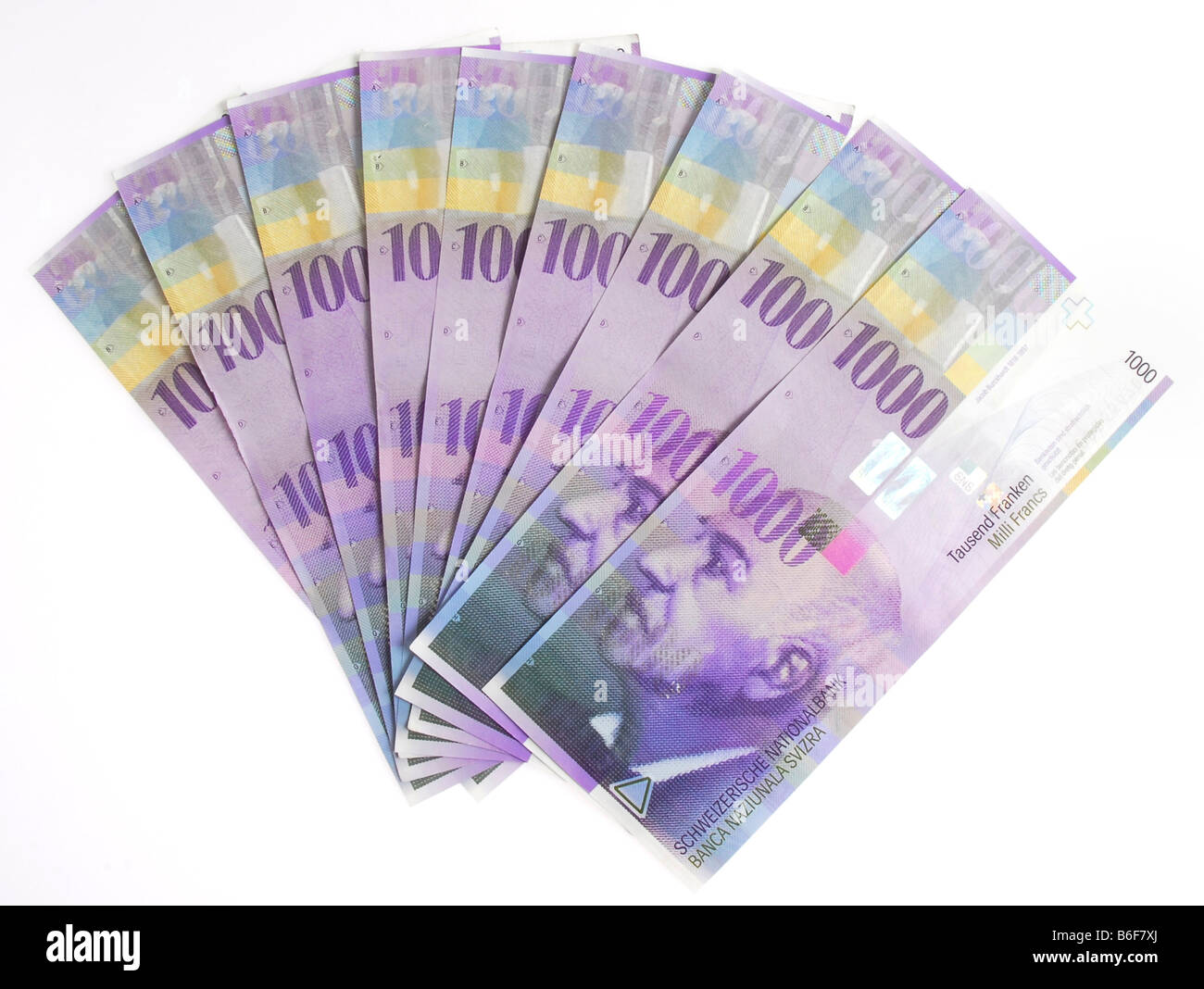 Thousand Franc notes, Swiss banknotes Stock Photo - Alamy