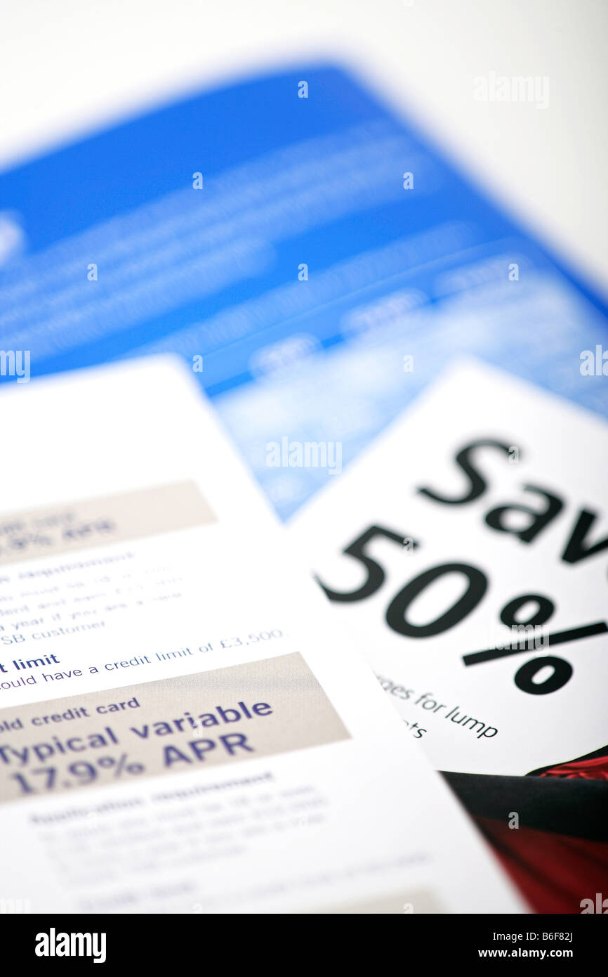 Bank leaflets advertising interest rates for credit Stock Photo - Alamy