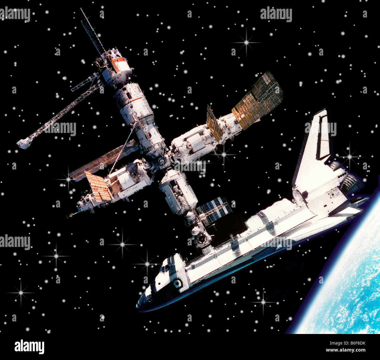 NASA image of International Space Station and shuttle docking Stock ...