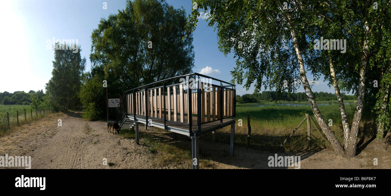 Wide angle photo of the bird viewing platform in the Karower Teiche ...