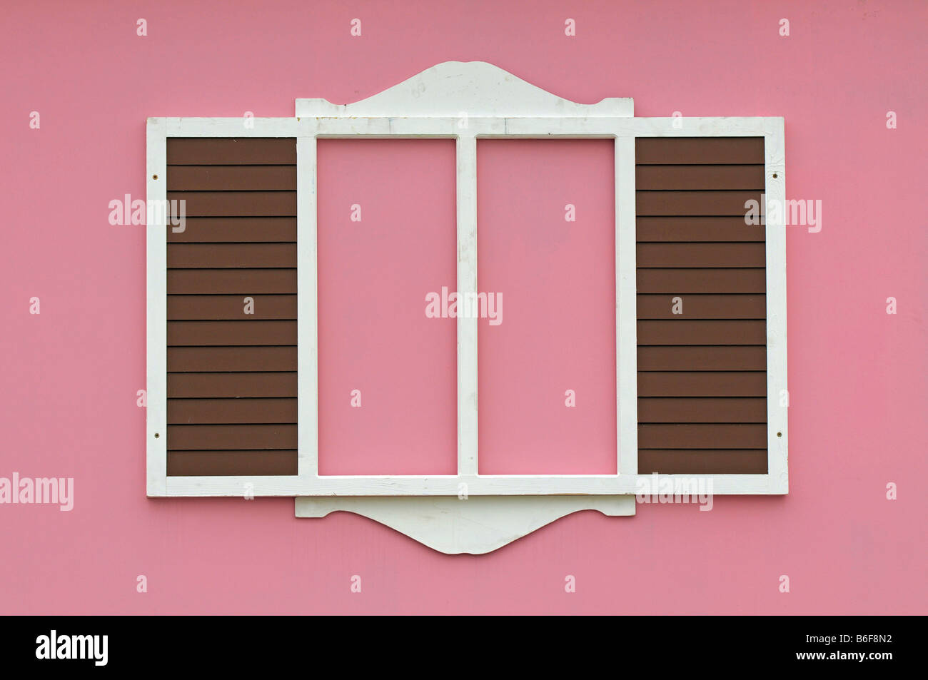 Stylised window with shutters on a pink house Stock Photo - Alamy