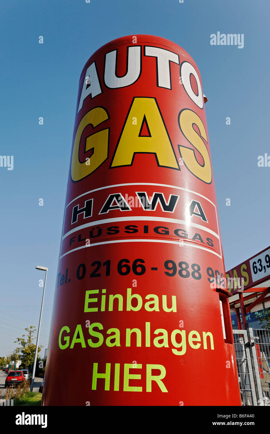 Column in the form of a gas tank with signage, Auto Gas, LPG, liquid ...