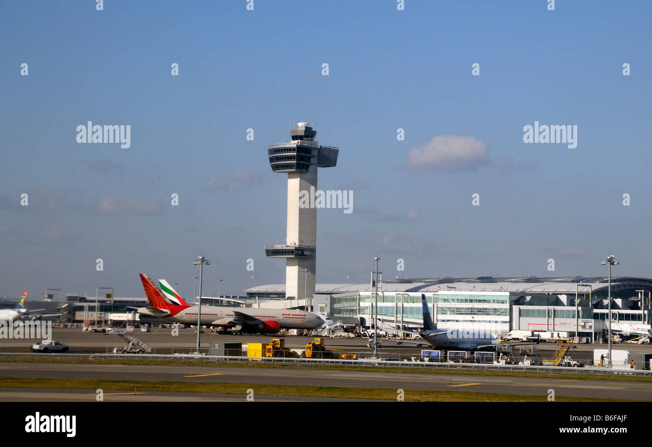 JFK airport New York America USA Control tower aircraft and taxiway ...