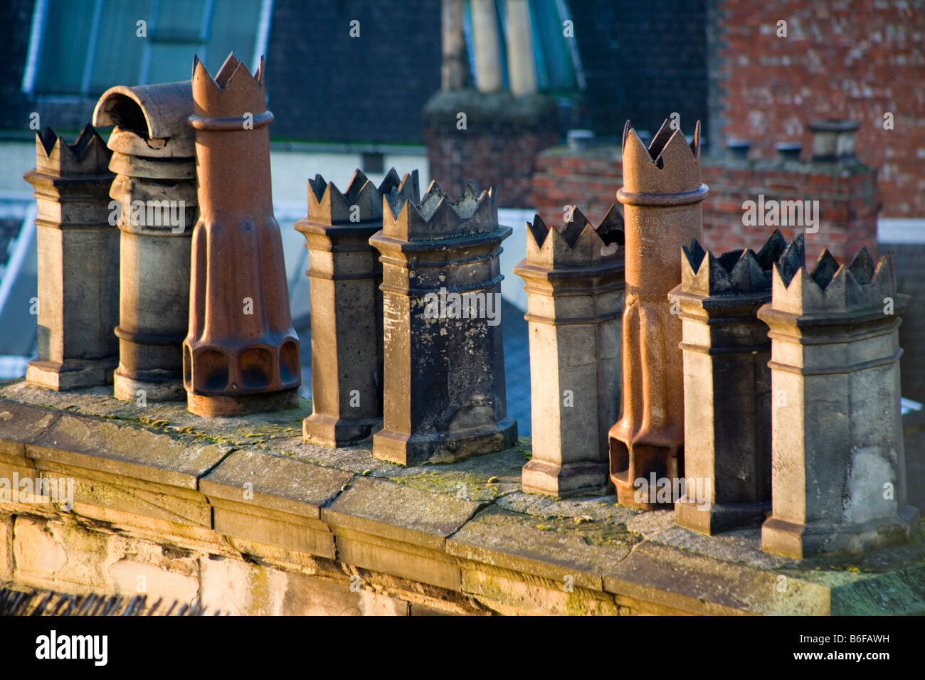Old chimney pots in Newcastle Upon Tyne Stock Photo - Alamy