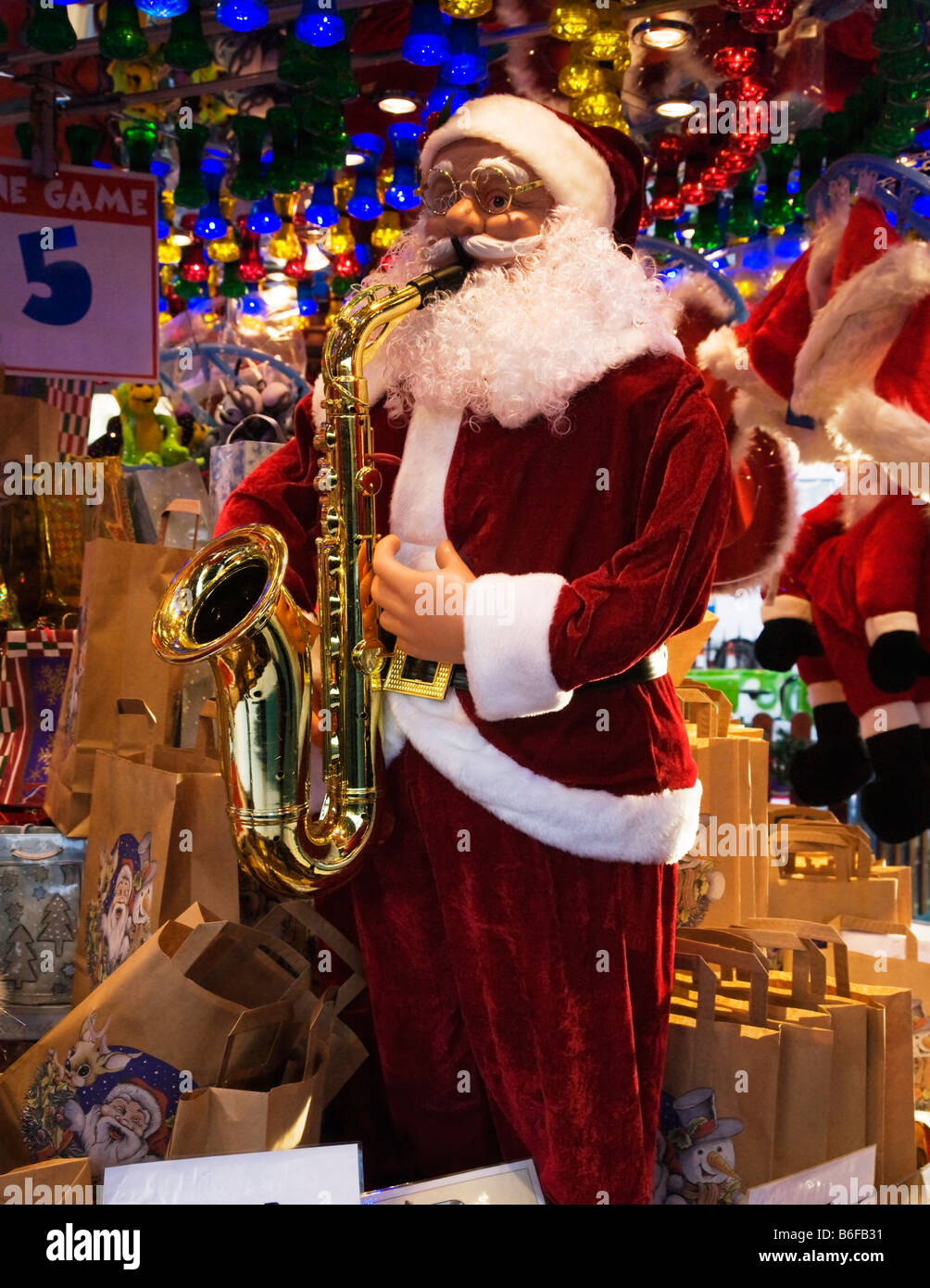 A Santa Claus Mannequin Playing a Saxophone on an Fairground Amusement ...