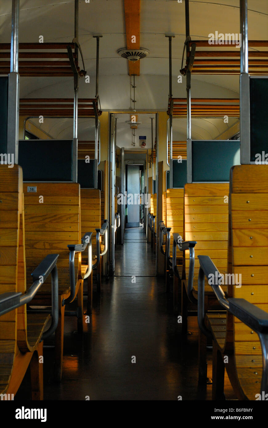 Interior view of a historic second class carriage, also known as ...