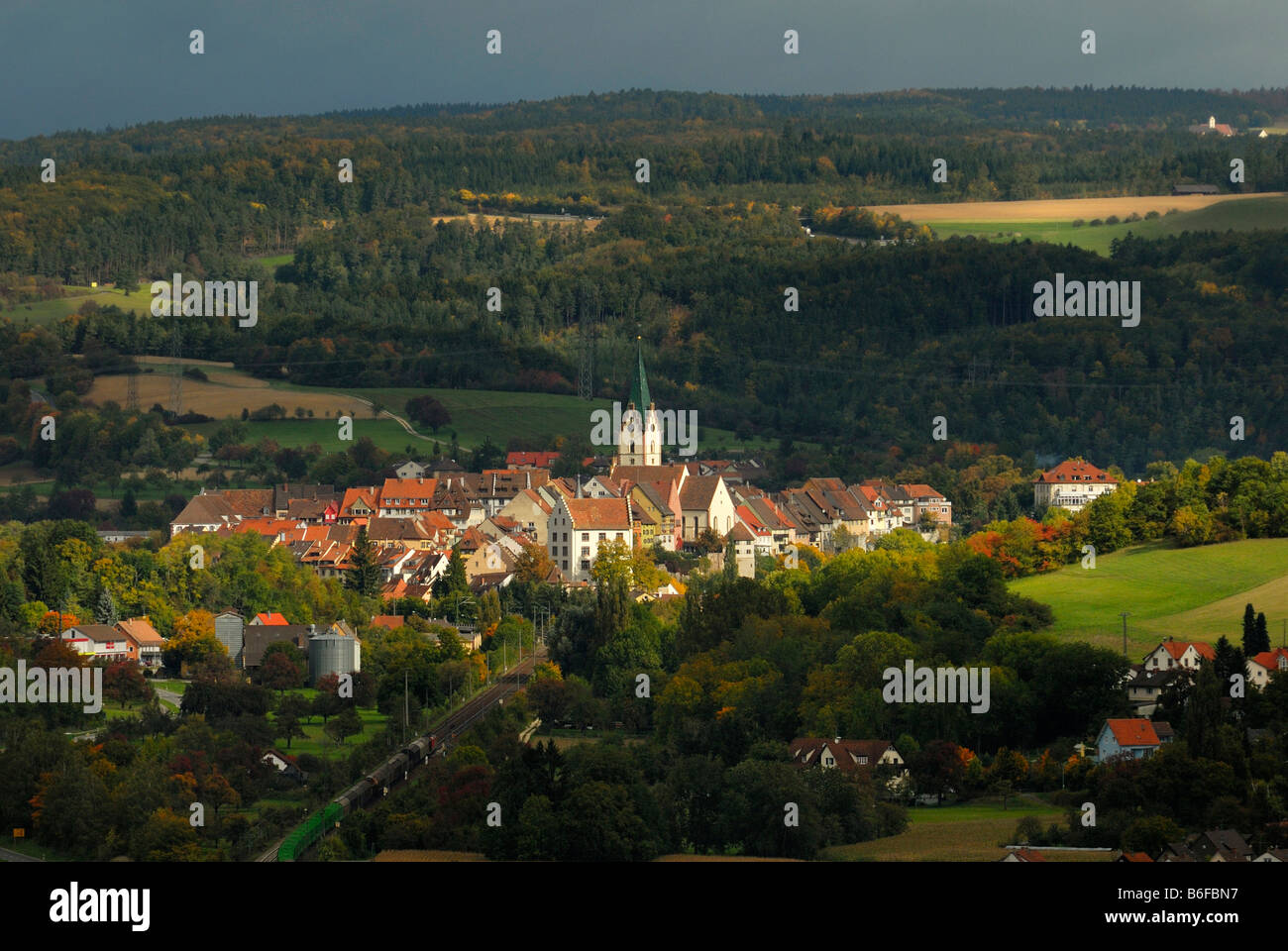 View onto the town of Engen, in the region of Constance, Baden ...