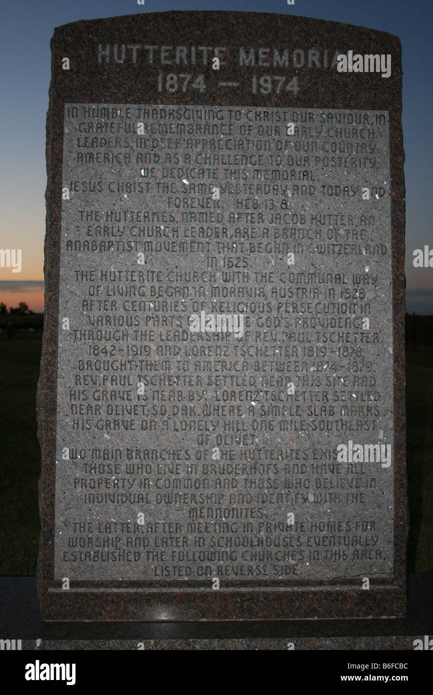 Hutterite Memorial near Freemond, South Dakota Stock Photo - Alamy