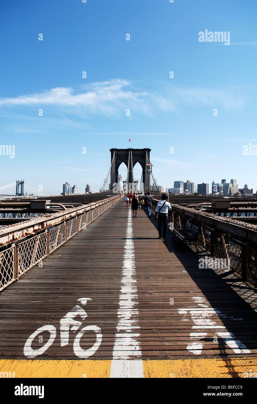 Brooklyn Bridge with road signs, New York City, USA Stock Photo - Alamy