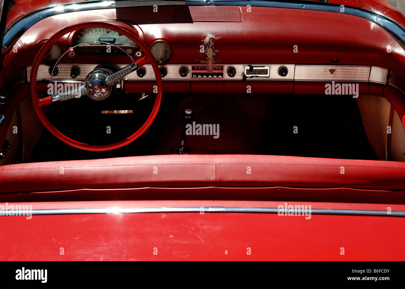 Dashboard and cockpit of a 1955 Ford at a Classic Car Show in Belvidere ...