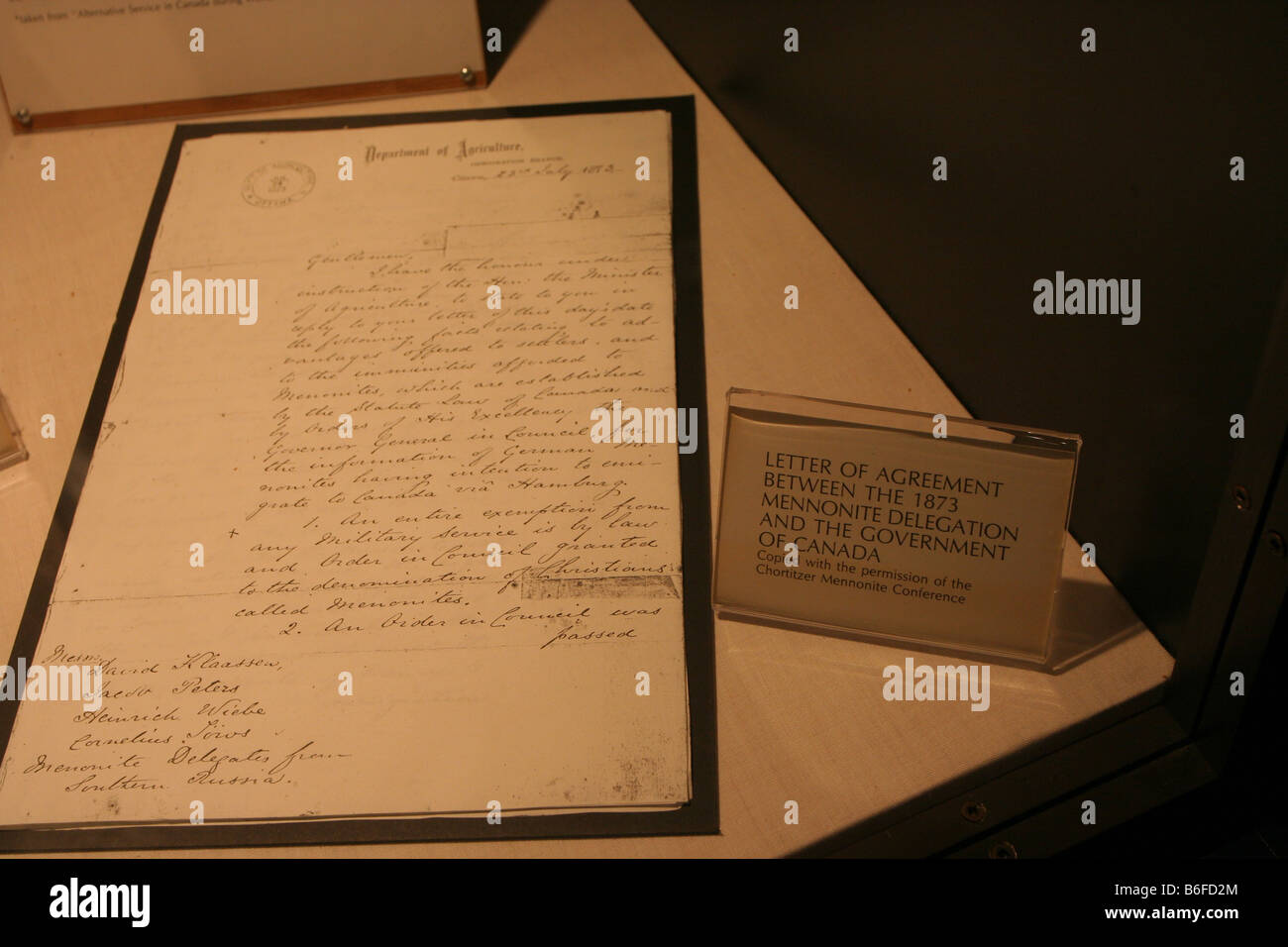 Letter of agreement between the Russian Mennonites and the Canadian ...