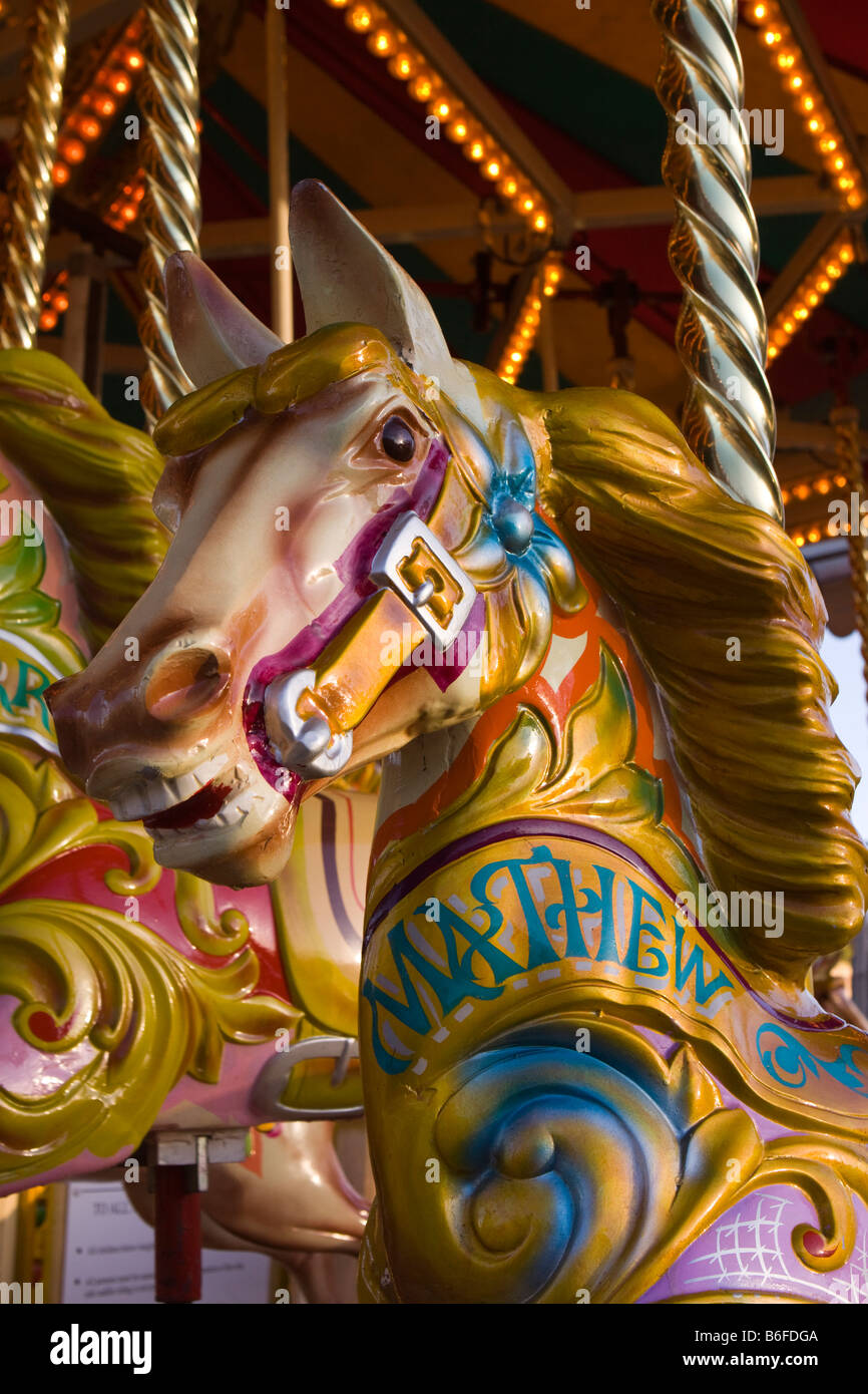 UK Cheshire Chester Zoo traditional carousel horse fairground ride ...