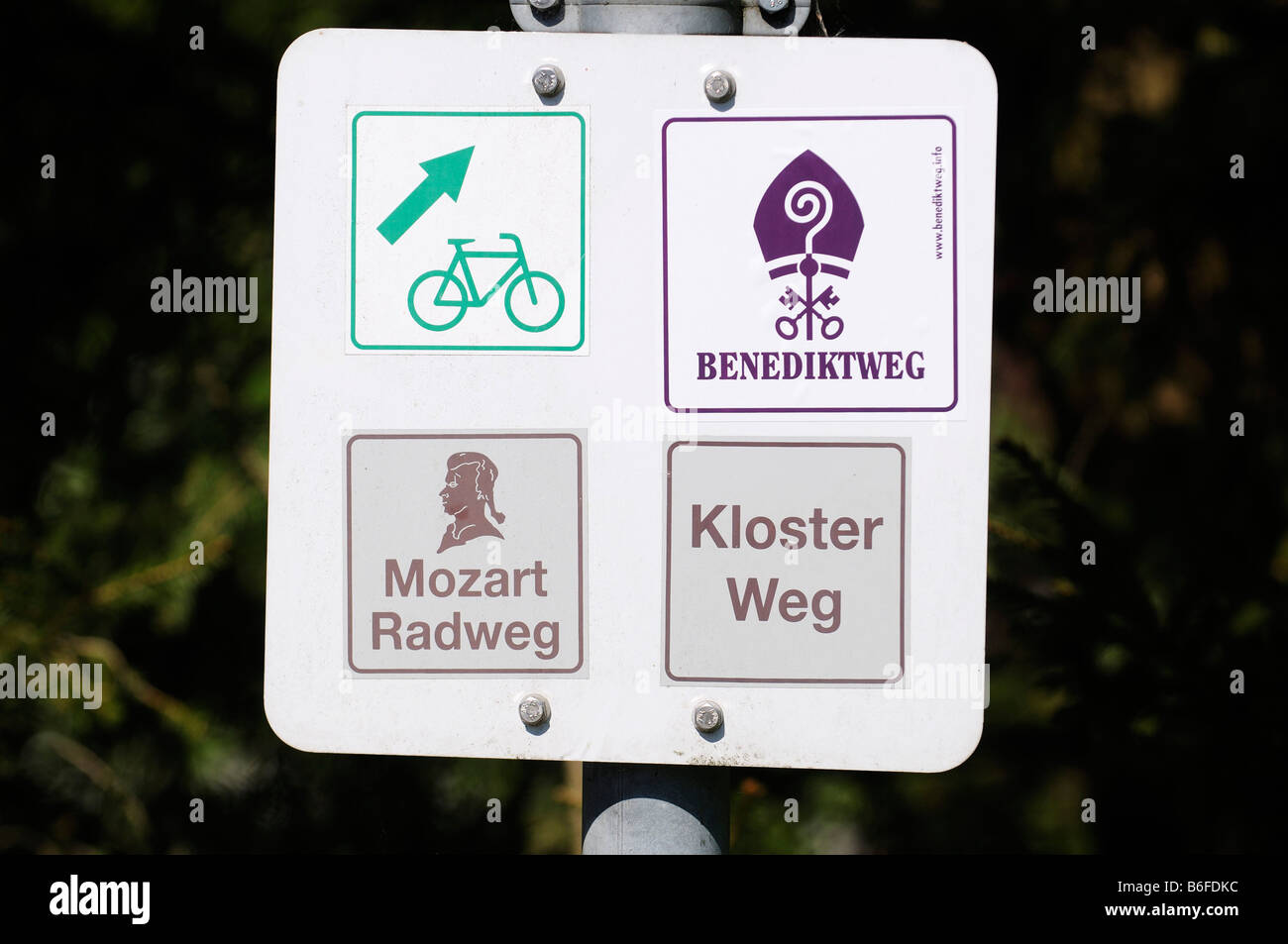 Cycling route signpost, Chiemgau, Bavaria, Germany, Europe Stock Photo ...