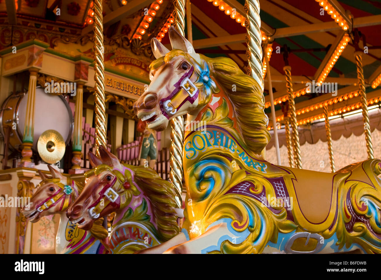 UK Cheshire Chester Zoo traditional carousel horse fairground ride ...