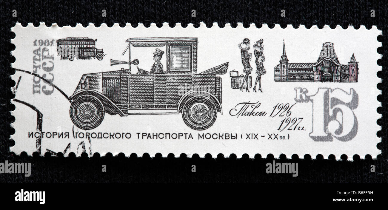 History of city transport, Taxi, Moscow (1926-1927), postage stamp ...