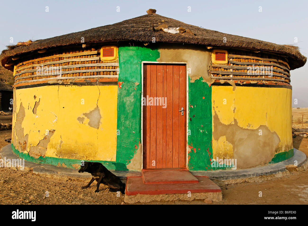 Rondavel or round hut in a Zulu village, Kwazulu-Natal, South Africa ...