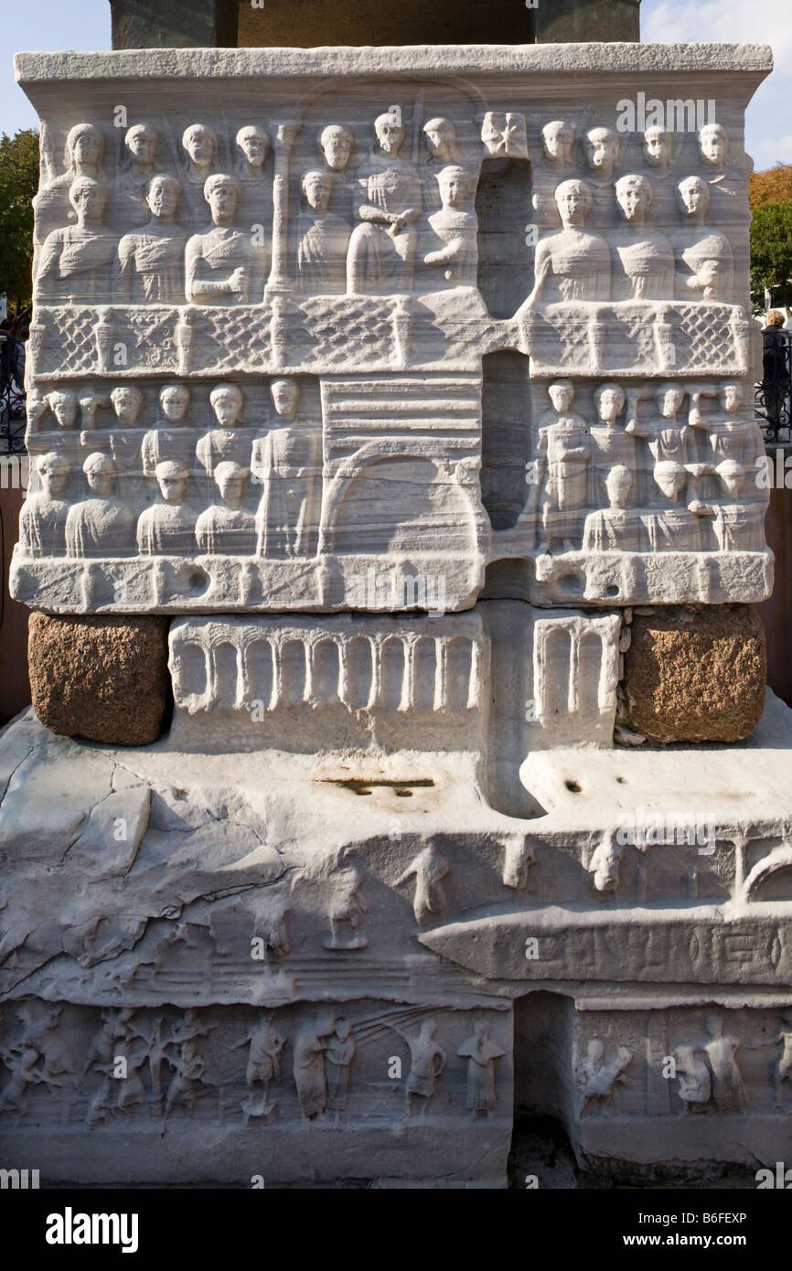The base of the Obelisk of Theodosius, hippodrome, Istanbul, Turkey ...