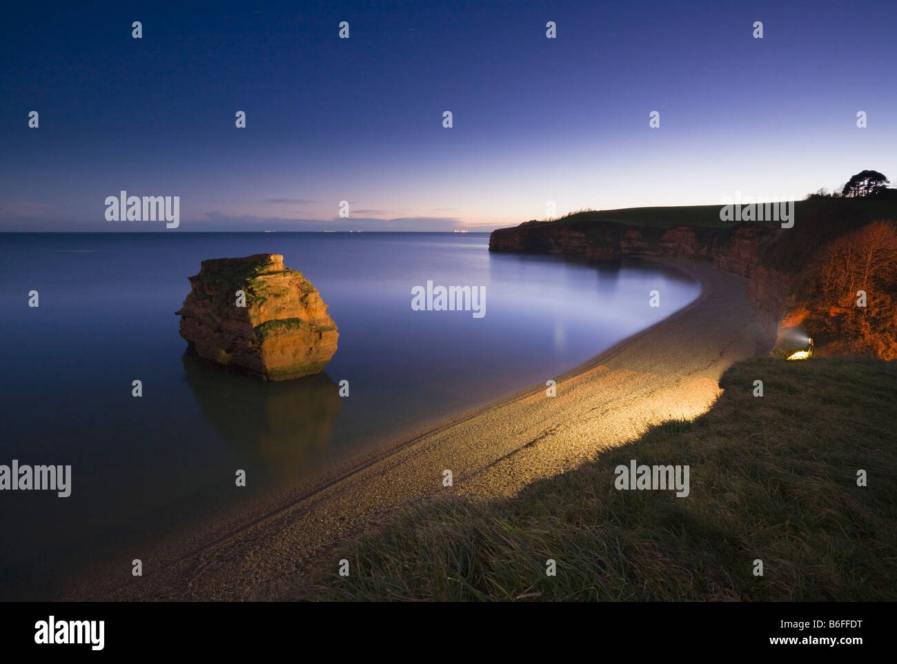 Sea Stack floodlit at night in Ladram Bay Jurassic Coast World Heritage ...