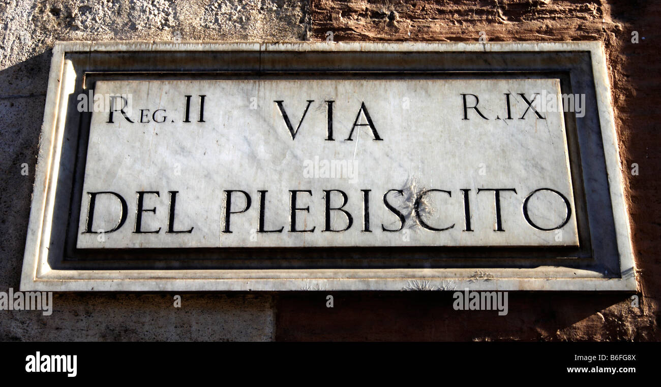 Street sign for Via del Plebiscito, Rome, Italy, Europe Stock Photo - Alamy