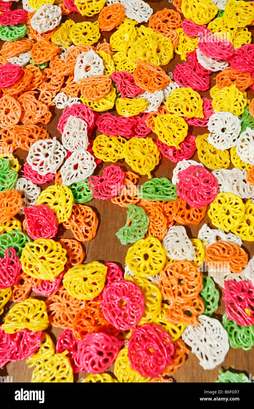 Colorful prawn chips, Krupuk, Kapuas Hulu, West Kalimantan, Borneo ...